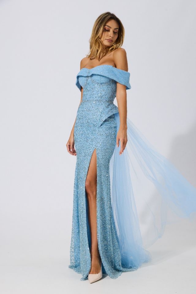 Rochie de ocazie din tull cu strass-uri Elysee Bleu | 559 Lei | Rochie ...