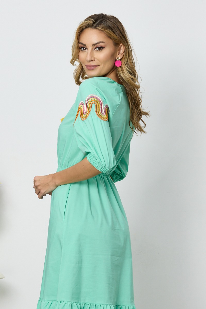 Rochie Treva Vernil 259 lei | Rochie midi din bumbac cu broderie| Zonia