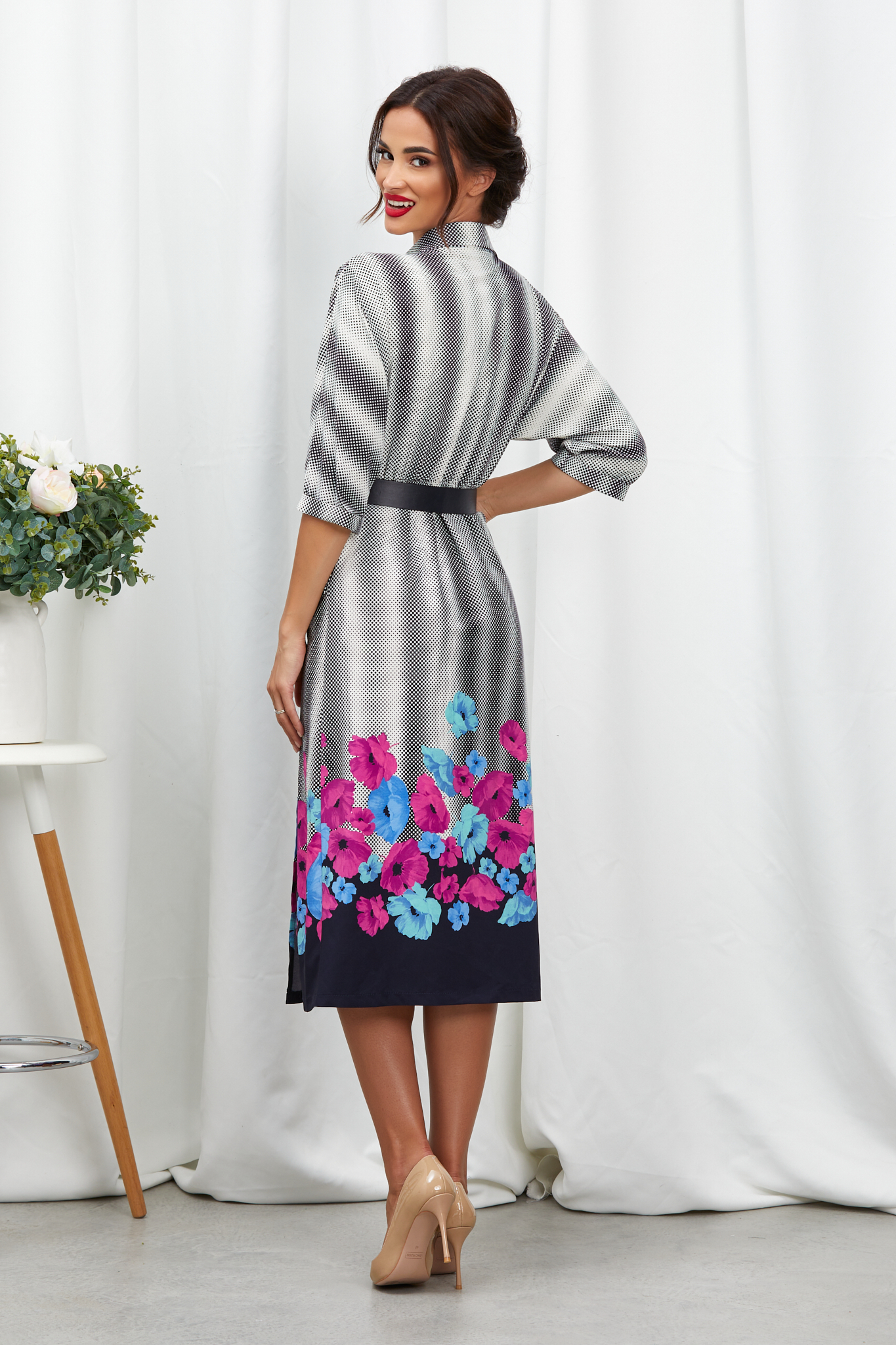 Rochie Roma Ecru 279 lei | Rochie casual-eleganta cu buline si imprimeu ...