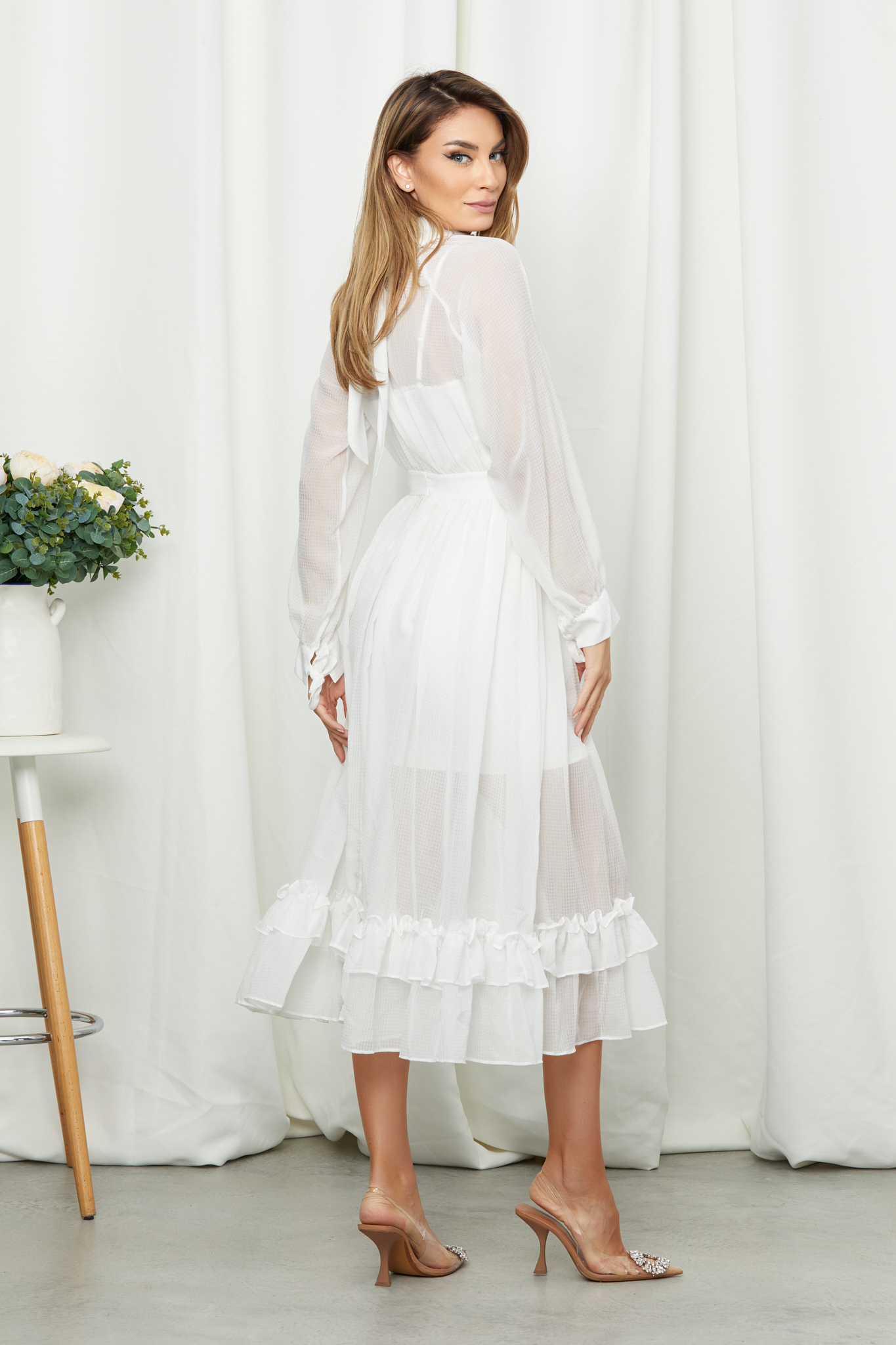 Rochie Jamila Alba 519 lei | Rochie eleganta midi voal | Zonia