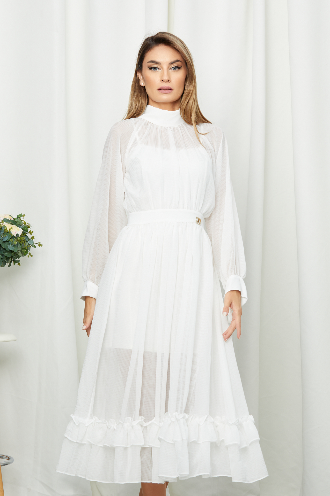Rochie Jamila Alba 519 lei | Rochie eleganta midi voal | Zonia