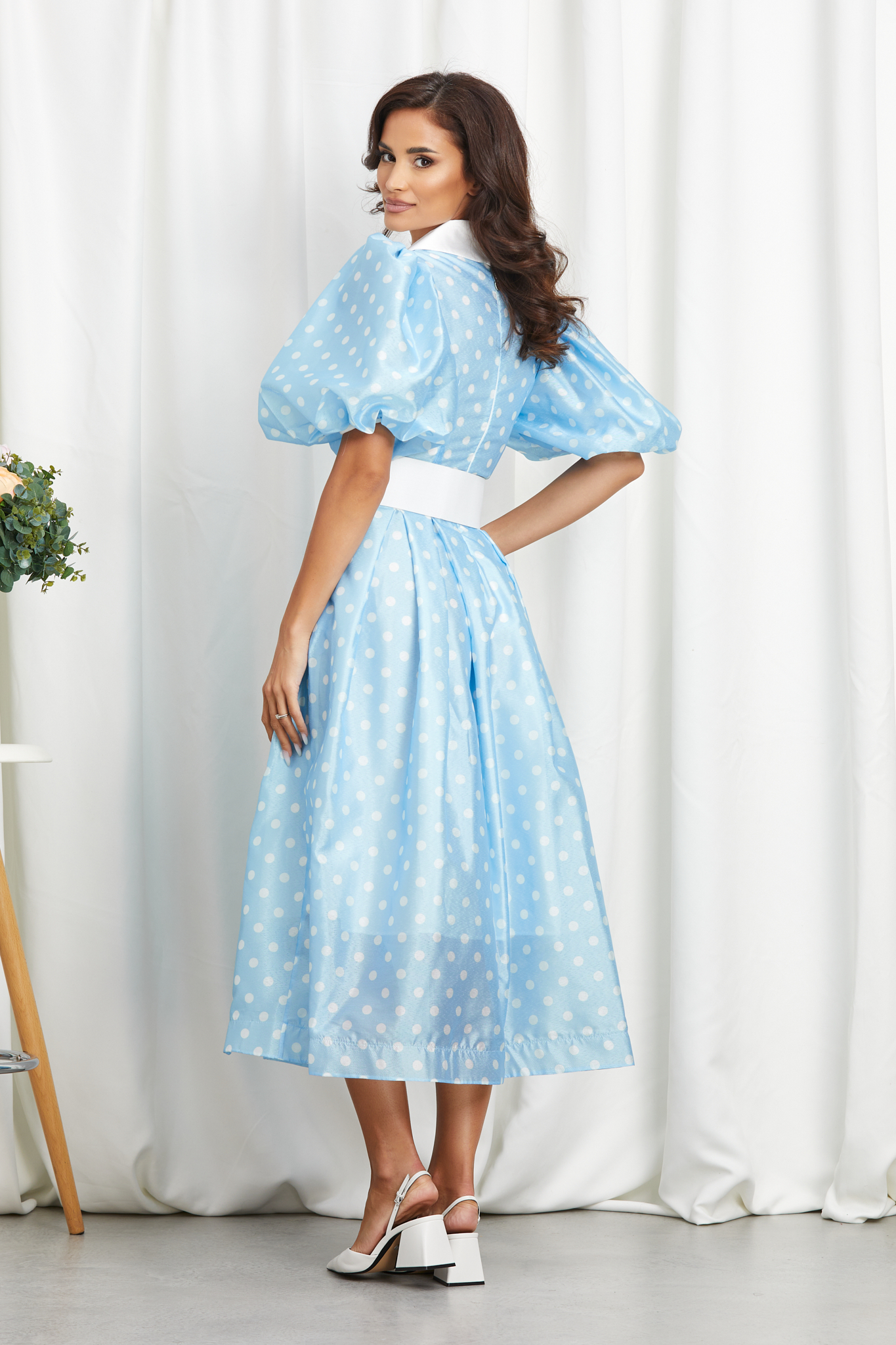 Rochie Dorothy Bleu 719 lei | Rochie eleganta midi cu buline | Zonia