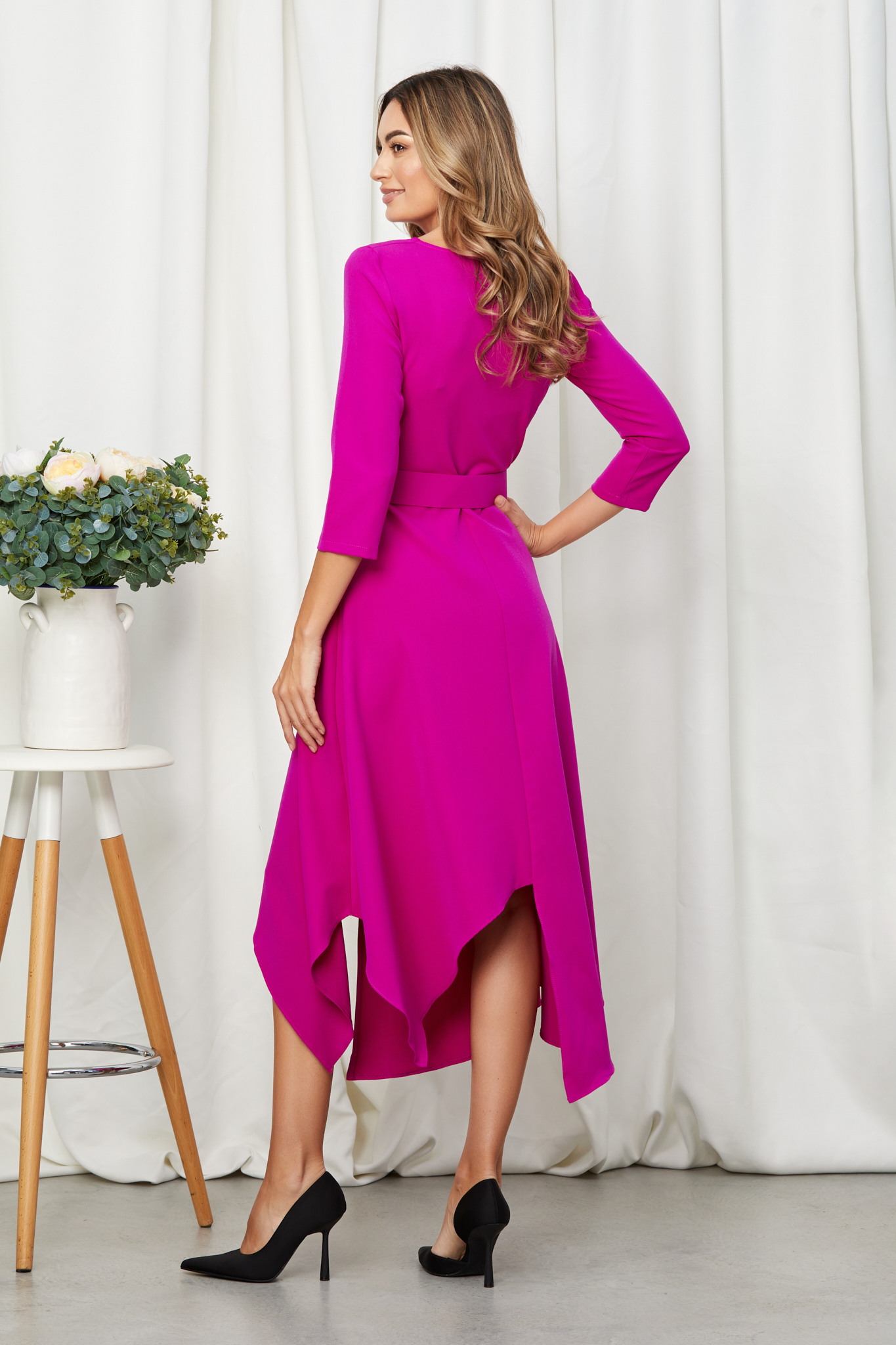 Rochie Kalina Ciclam 349 lei | Rochie midi asimetrica din crepe | Zonia