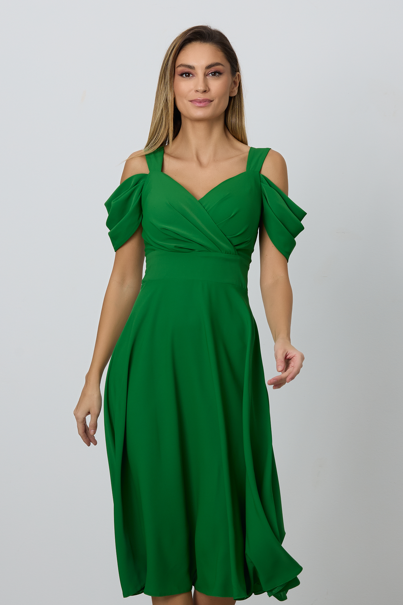 Rochie Aretha Verde 309 lei | Rochie verde midi din voal | Zonia